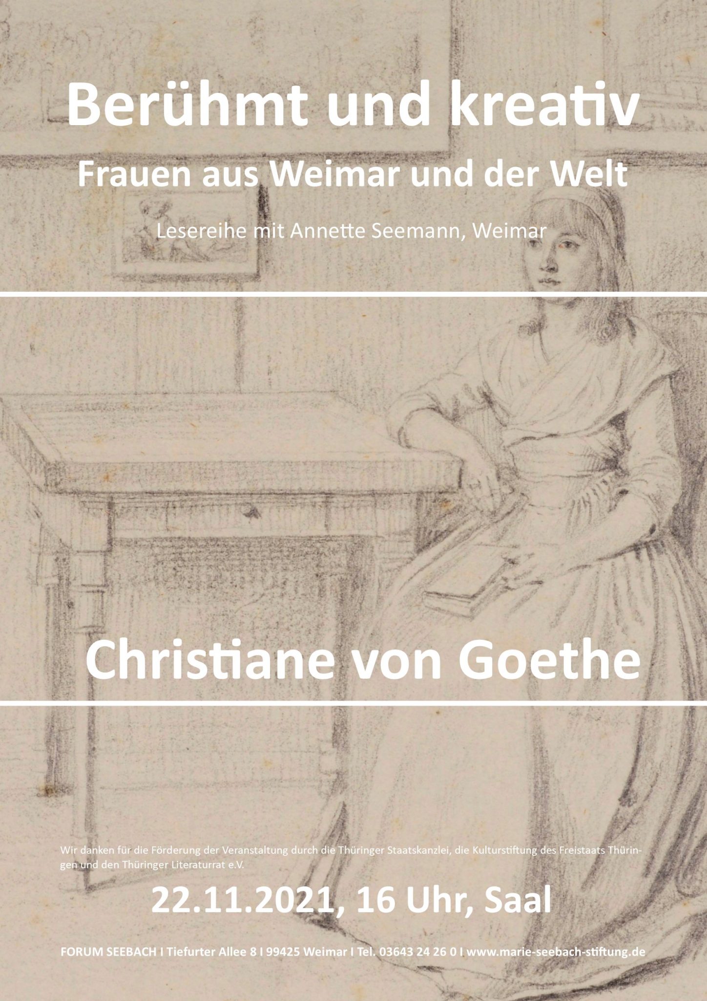 Berühmt und kreativ: Frauen aus Weimar und der Welt. Lesereihe mit Annette Seemann – Marie ...